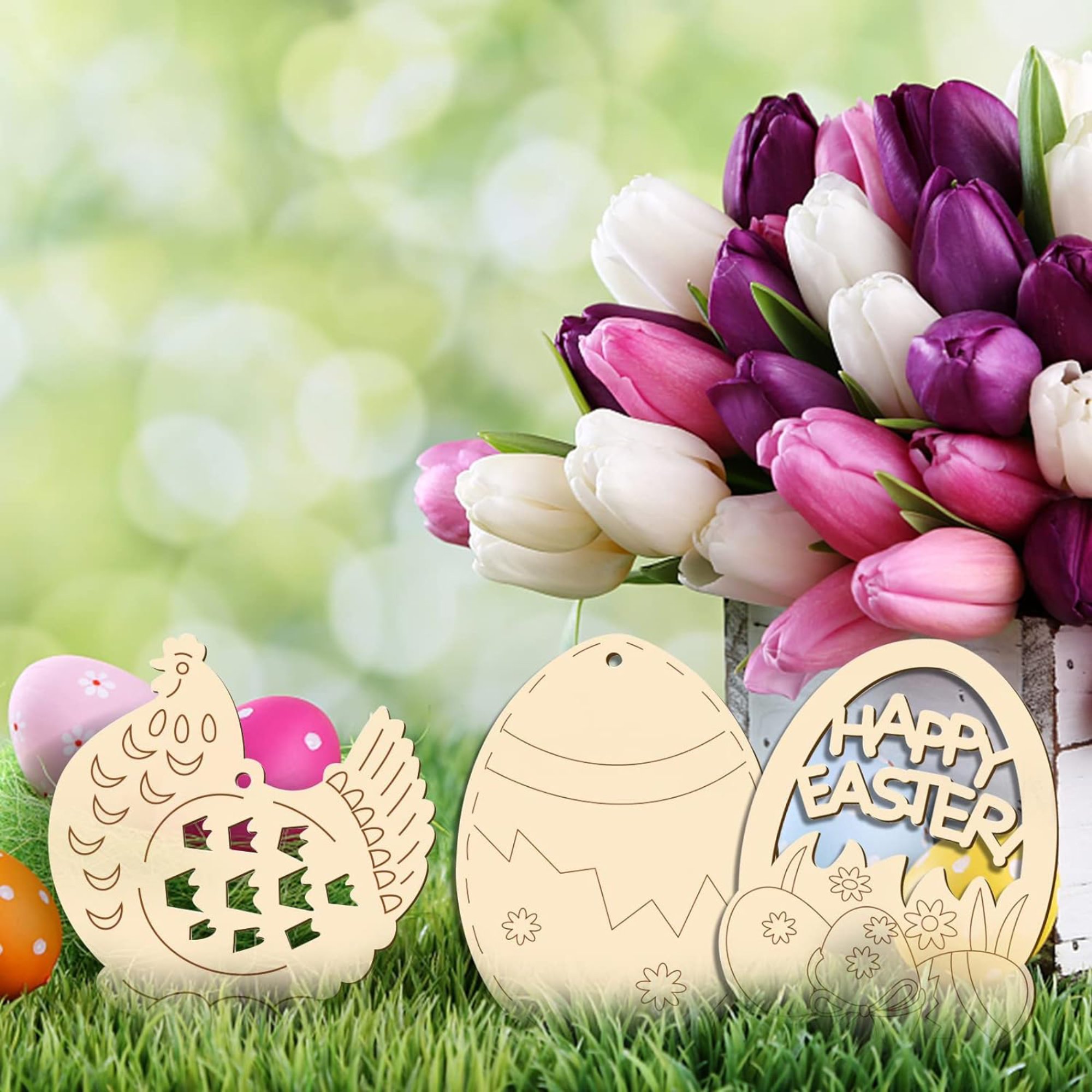 Pandantive de Paste din lemn pentru colorat si pictat, Decoratiuni de ...