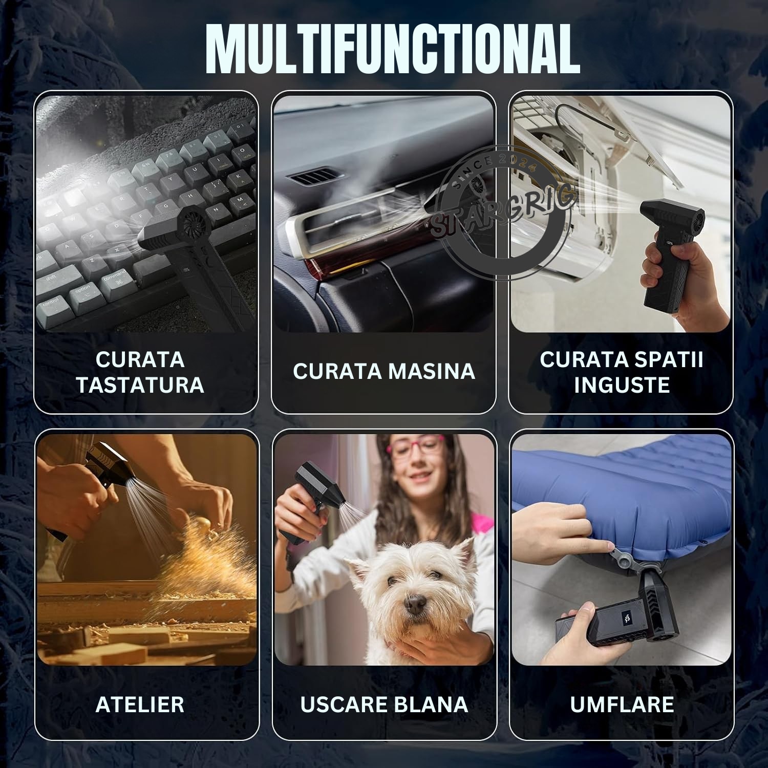 Suflanta Aer Comprimat Portabila STARGRIG®, Turbo Fan, 130000 RPM, 80 M/s Viteza Aer, 3 Trepte ...