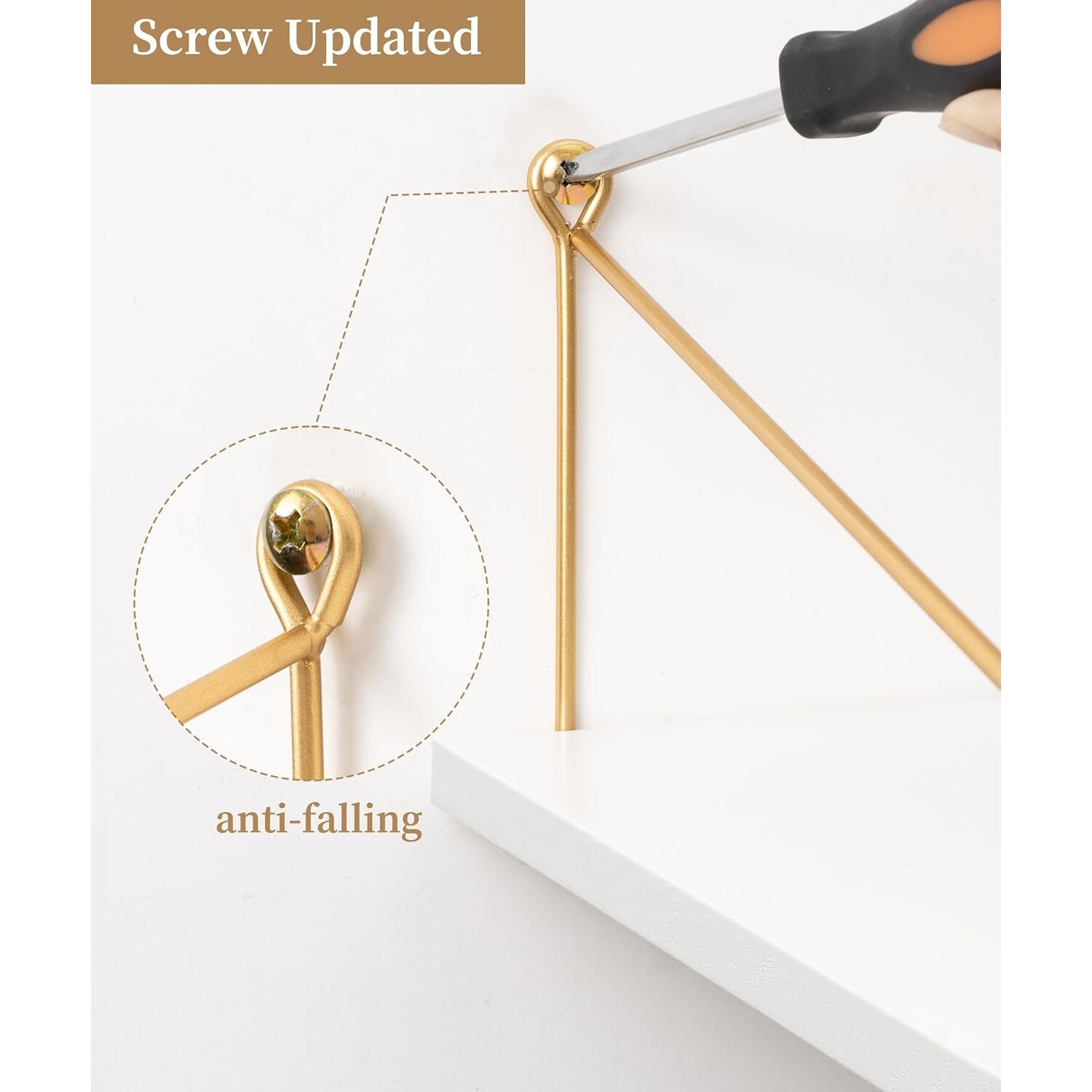 Set 2 Polite Suspendate, din Lemn, cu Console Metalice Aurii, Montare ...