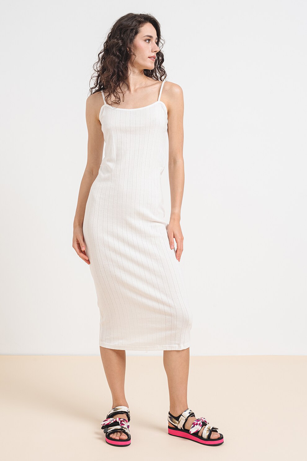 Vero Moda, Rochie midi Julieta, Alb murdar, M - eMAG.ro