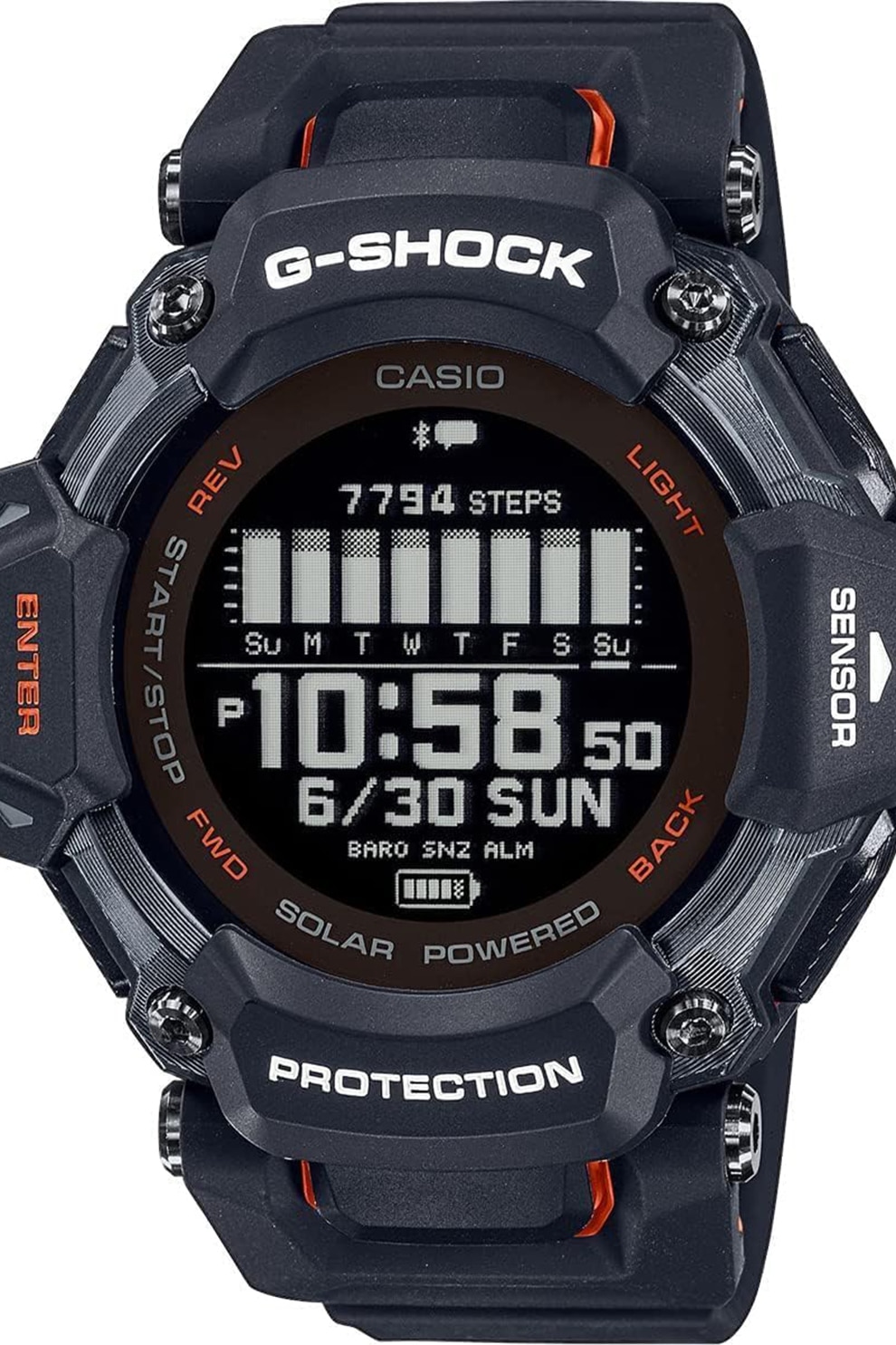 Casio, Ceas digital cu incarcare solara G-Shock, Argintiu, Bleumarin ...