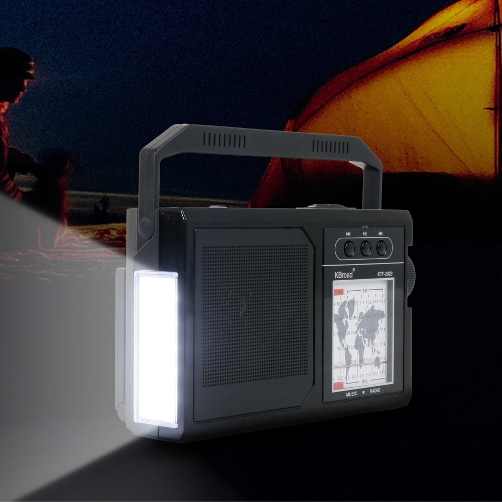 Radio cu panou solar KTF1651, FM/AM/SW, BT/USB/TF, lanterna, 5V, negru ...