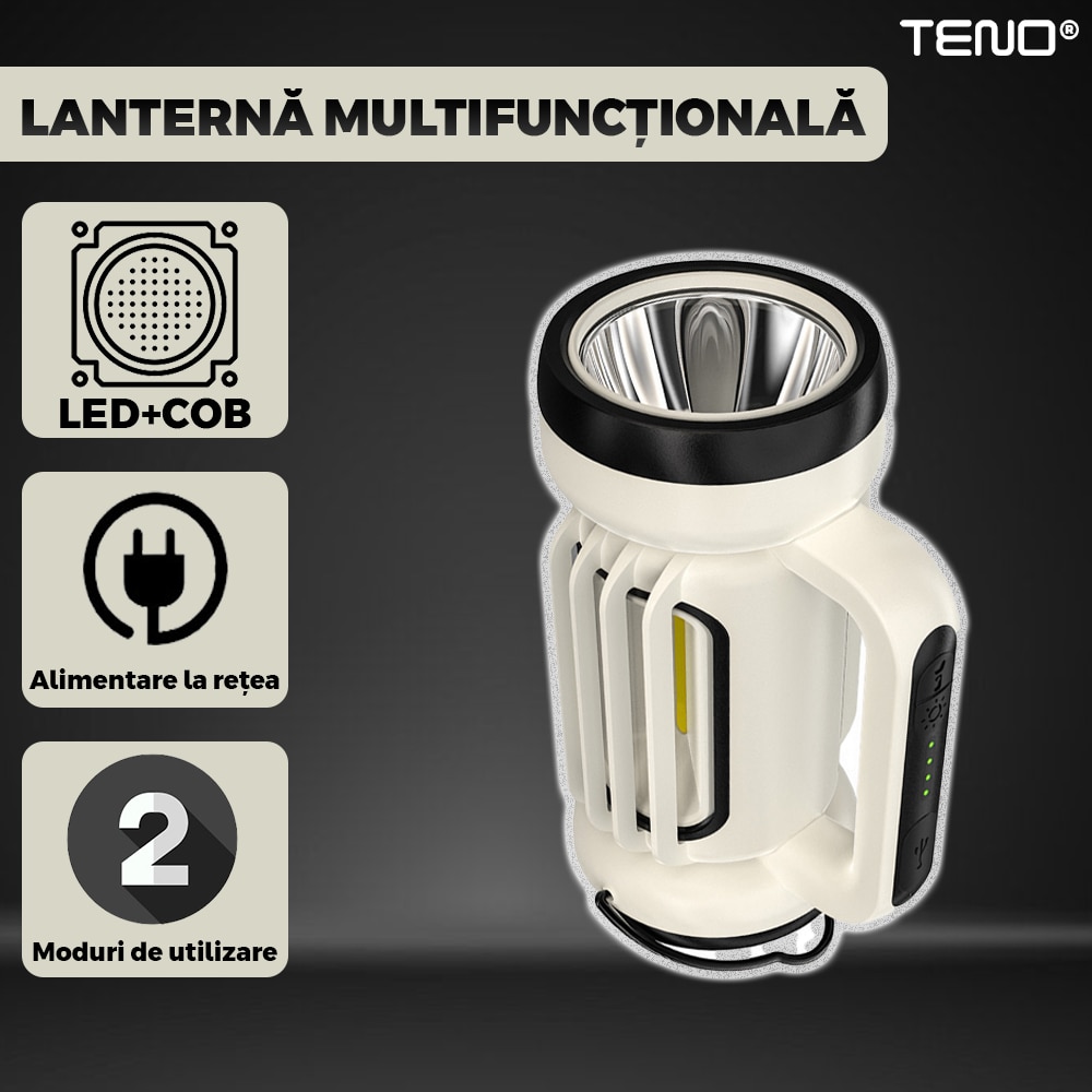 Lanterna LED 2 in 1 Teno®, tip felinar, multifunctionala, 3 surse de ...