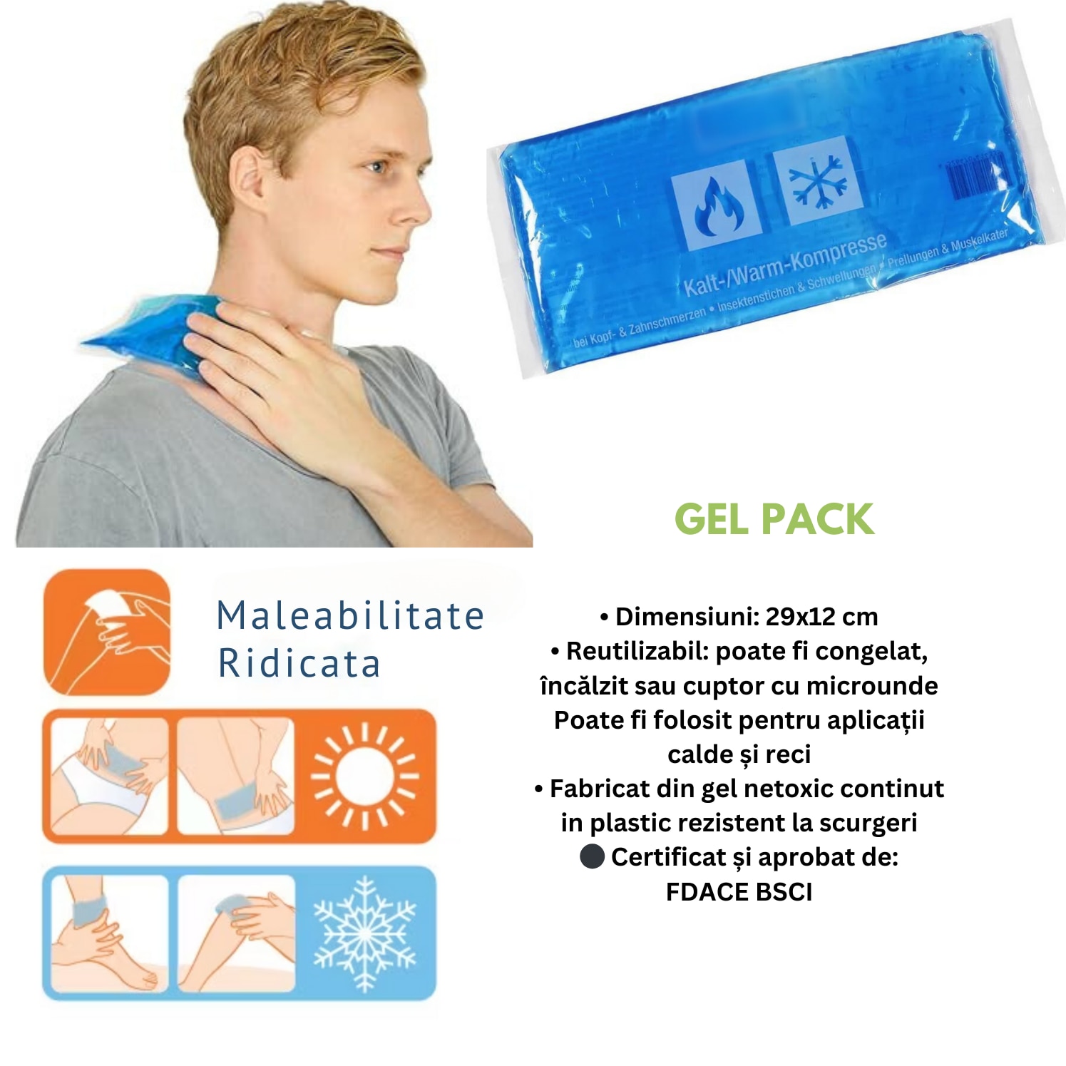 Comprese cu Gel Termic, Reutilizabile si Flexibile, pentru Alinare ...