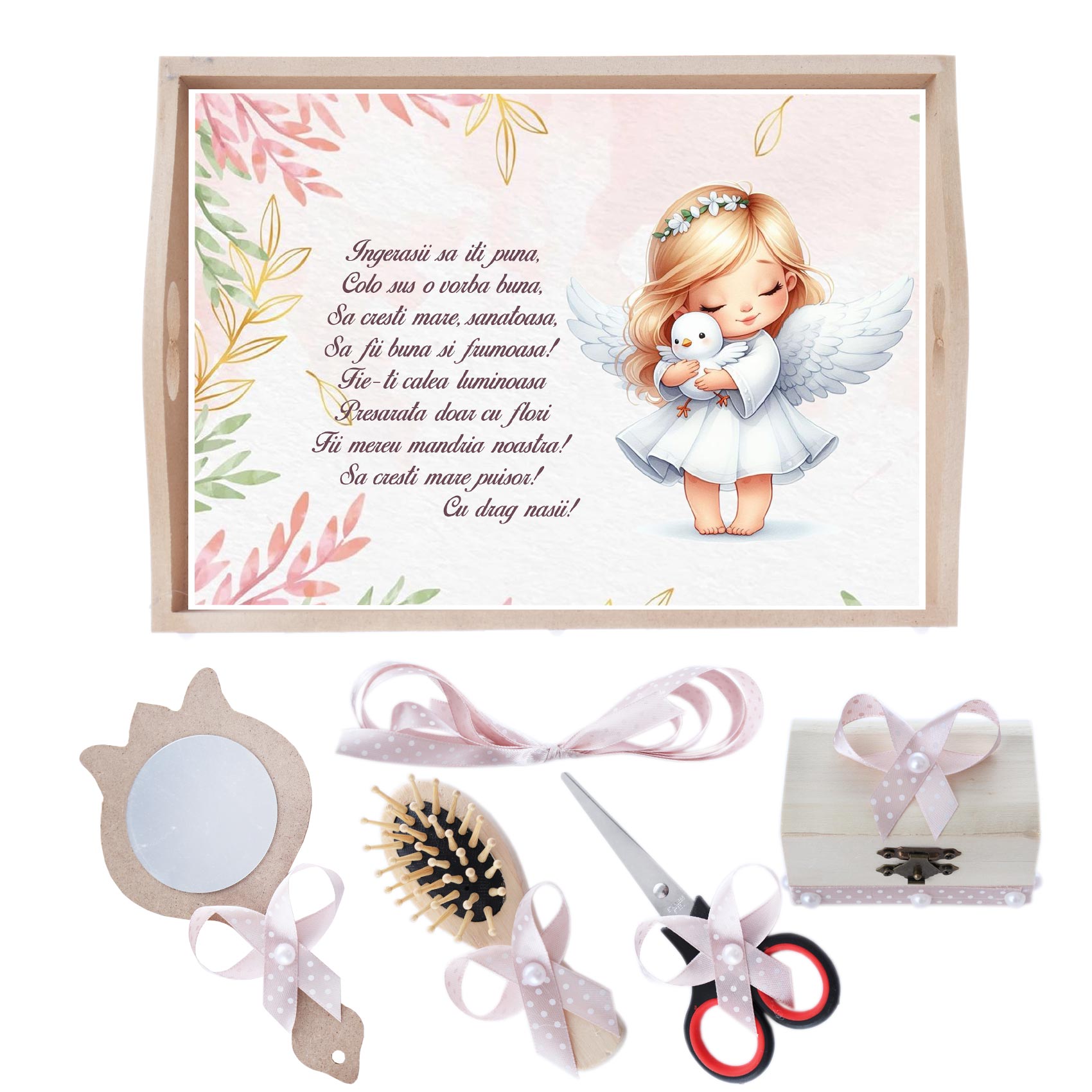 Set tava pentru taiere mot/turta la fete, Model cu ingeras, roz pudrat ...