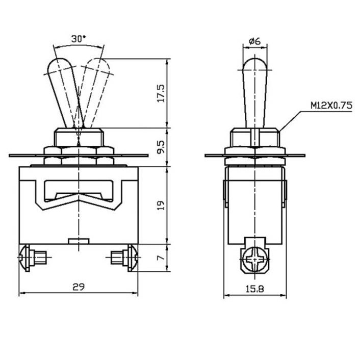 Comutator cu parghie 2pin si 2 pozitii, Negru, 250V, 15A, Ф12mm - eMAG.ro
