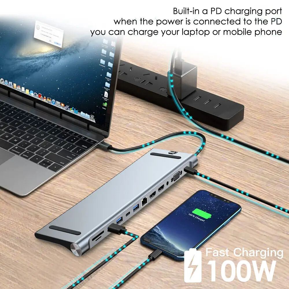 Adaptor Hub Multiport 12 in 1, MOSMAOO®, USB-C 3.1, TF SD Card Reader ...