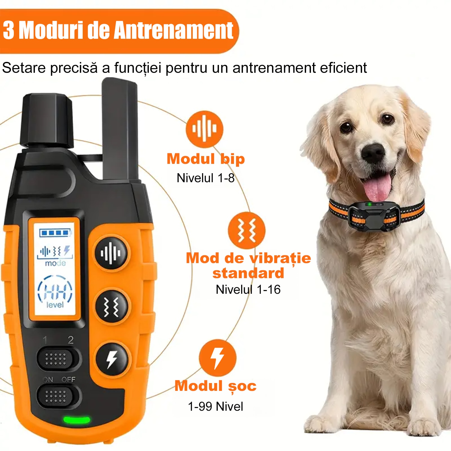 Zgarda Electrica Pentru Dresaj Caini, BYONDSELF®, Raza Actiune 1000m, 3 ...