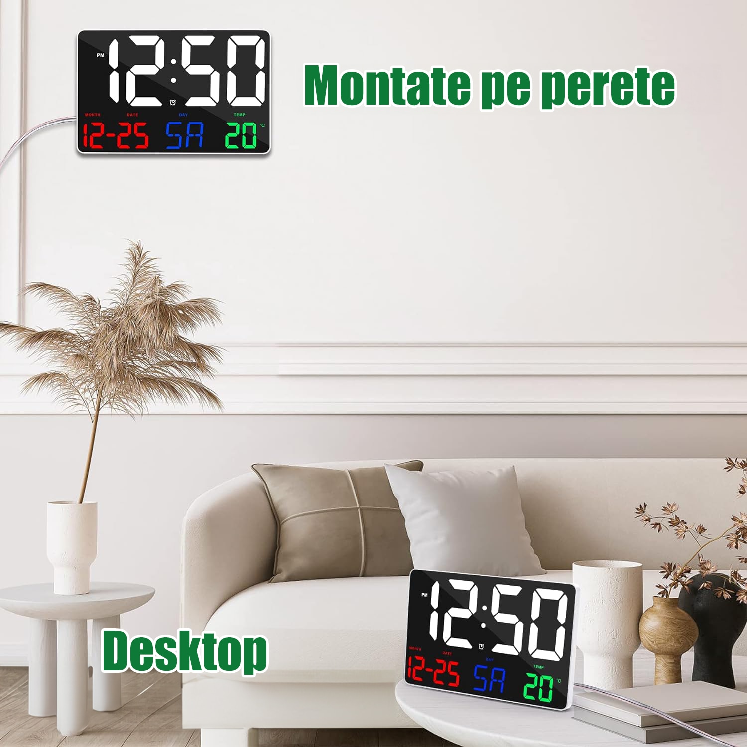 Ceas Digital de Perete cu Led, BYONDSELF®, Ecran Mare 11.5 Inchi ...