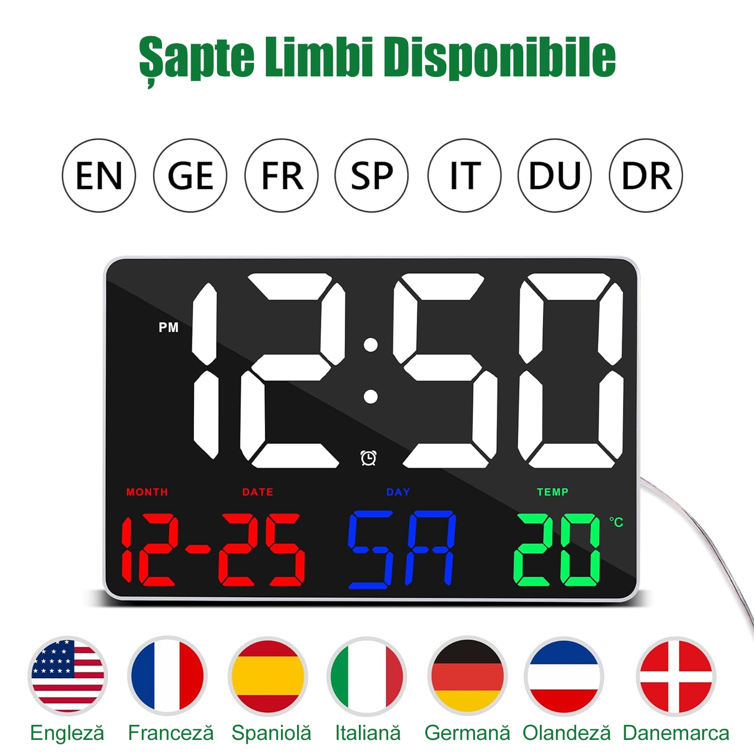 Ceas Digital de Perete cu Led, BYONDSELF®, Ecran Mare 11.5 Inchi ...