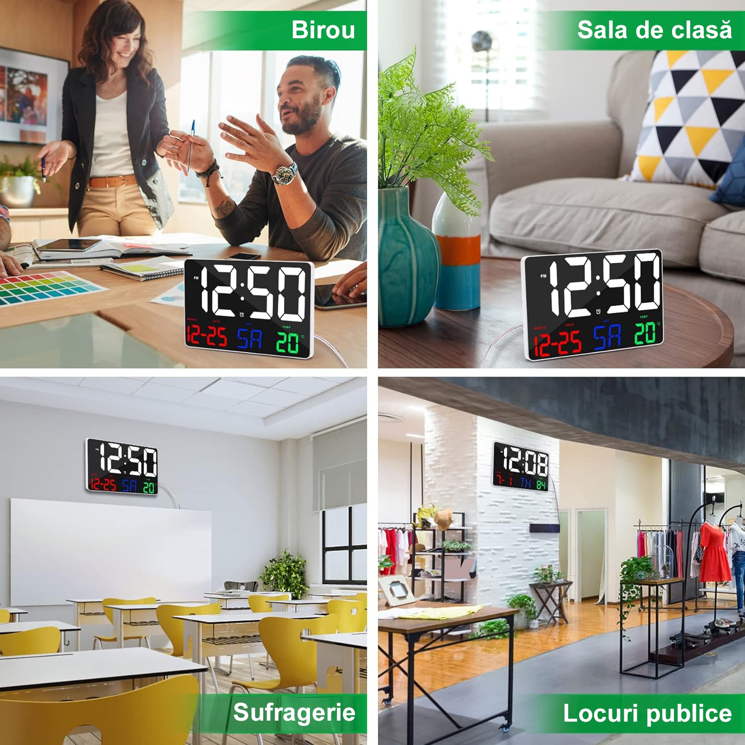 Ceas Digital de Perete cu Led, BYONDSELF®, Ecran Mare 11.5 Inchi ...