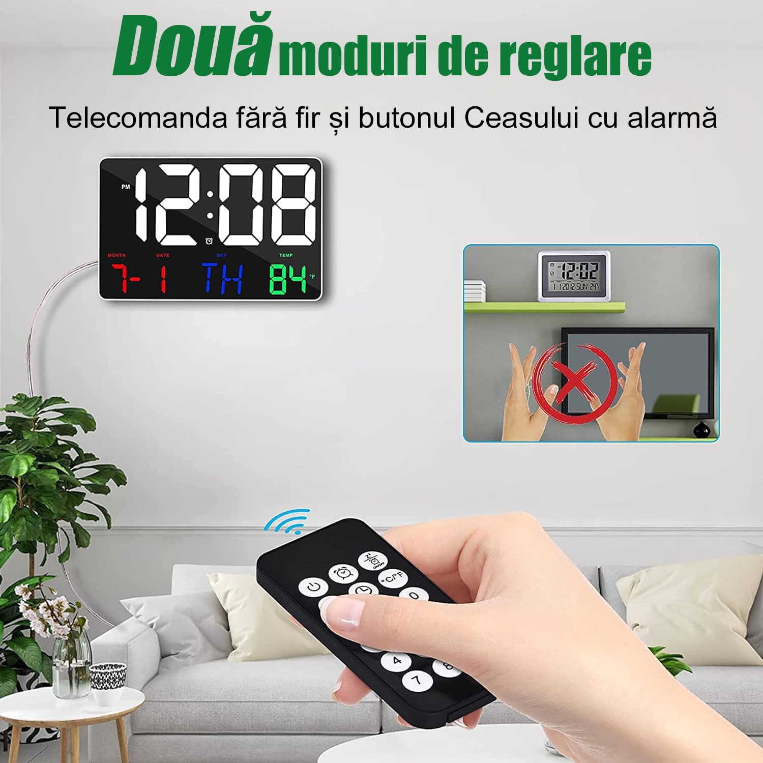 Ceas Digital de Perete cu Led, BYONDSELF®, Ecran Mare 11.5 Inchi ...