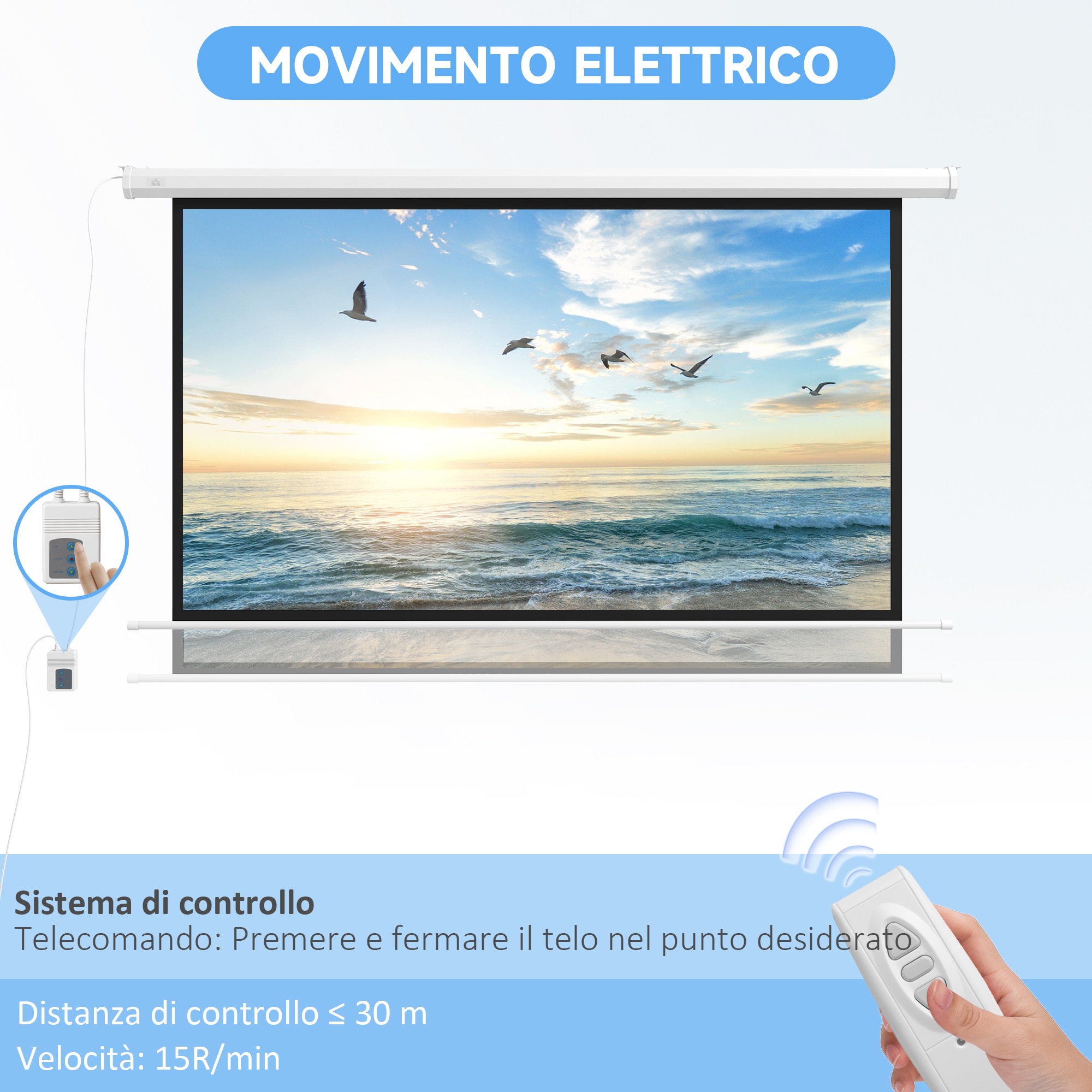 Ecran proiectie electric Homcom, 84", 16:9, motorizat, montare perete ...