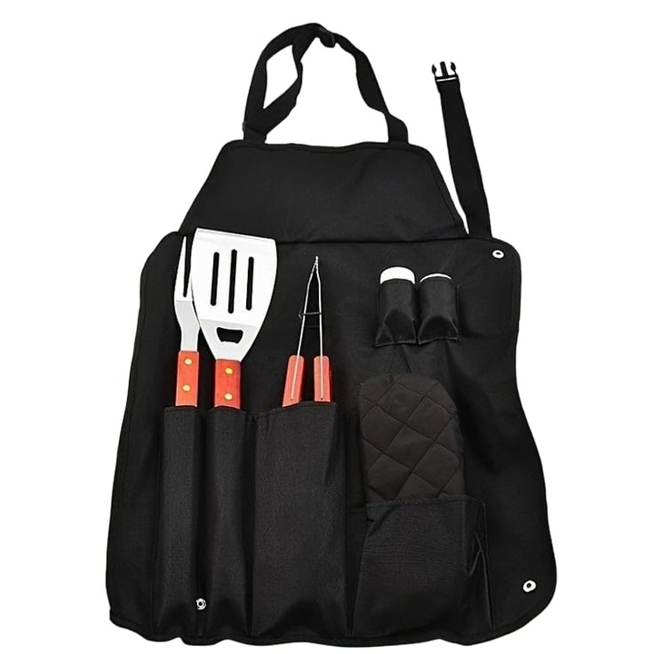 Set 7 ustensile pentru gratar, Sort, Manusa, Spatula, Furculita, Cleste ...