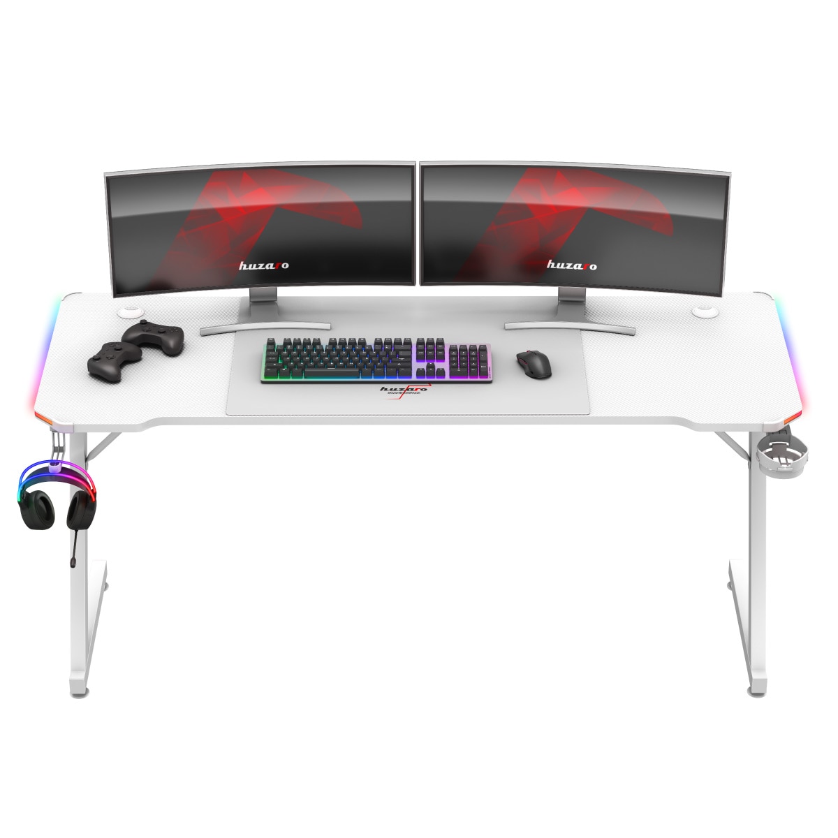 Birou gaming Huzaro, Hero 4.8, RGB LED, 160 x 60 x 74 cm, Iluminare LED ...