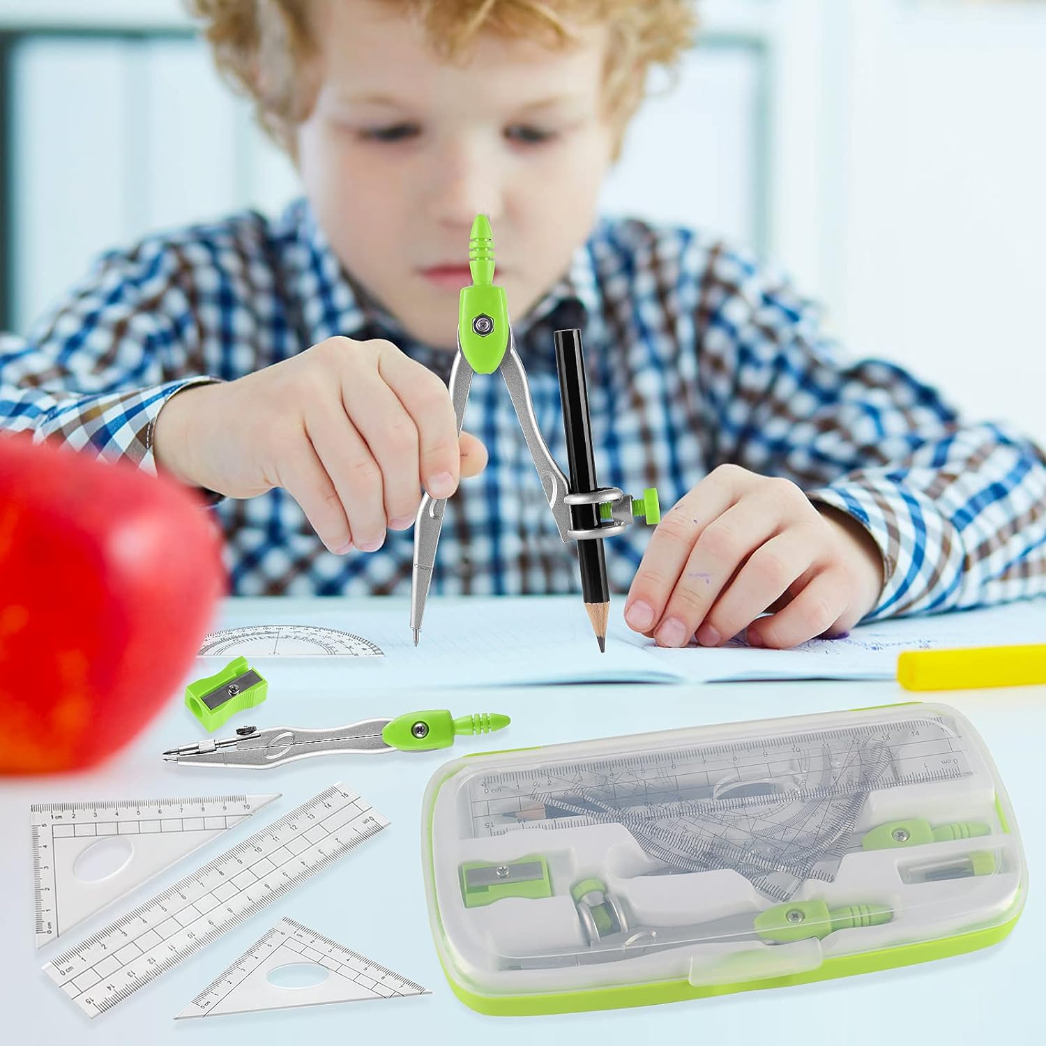 Set 10 Compas reglabil cu creion mecanic si accesorii, JENUOS®, Plastic ...