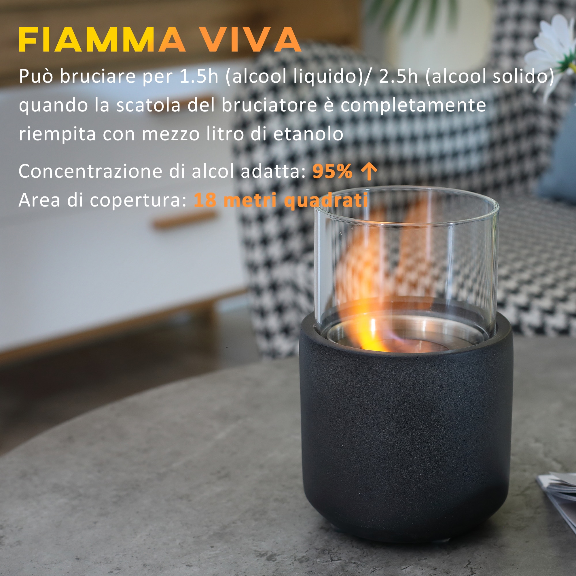 Semineu de masa HOMCOM, bioetanol, 0.4L, 12x12x19cm, gri inchis - eMAG.ro