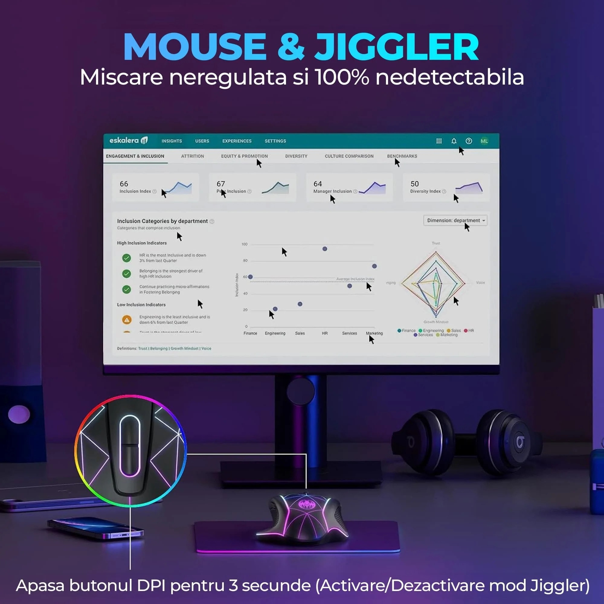 Mouse Gaming Wireless cu Jiggler Timebox, 7 Butoane, RGB LED, 1600 DPI ...