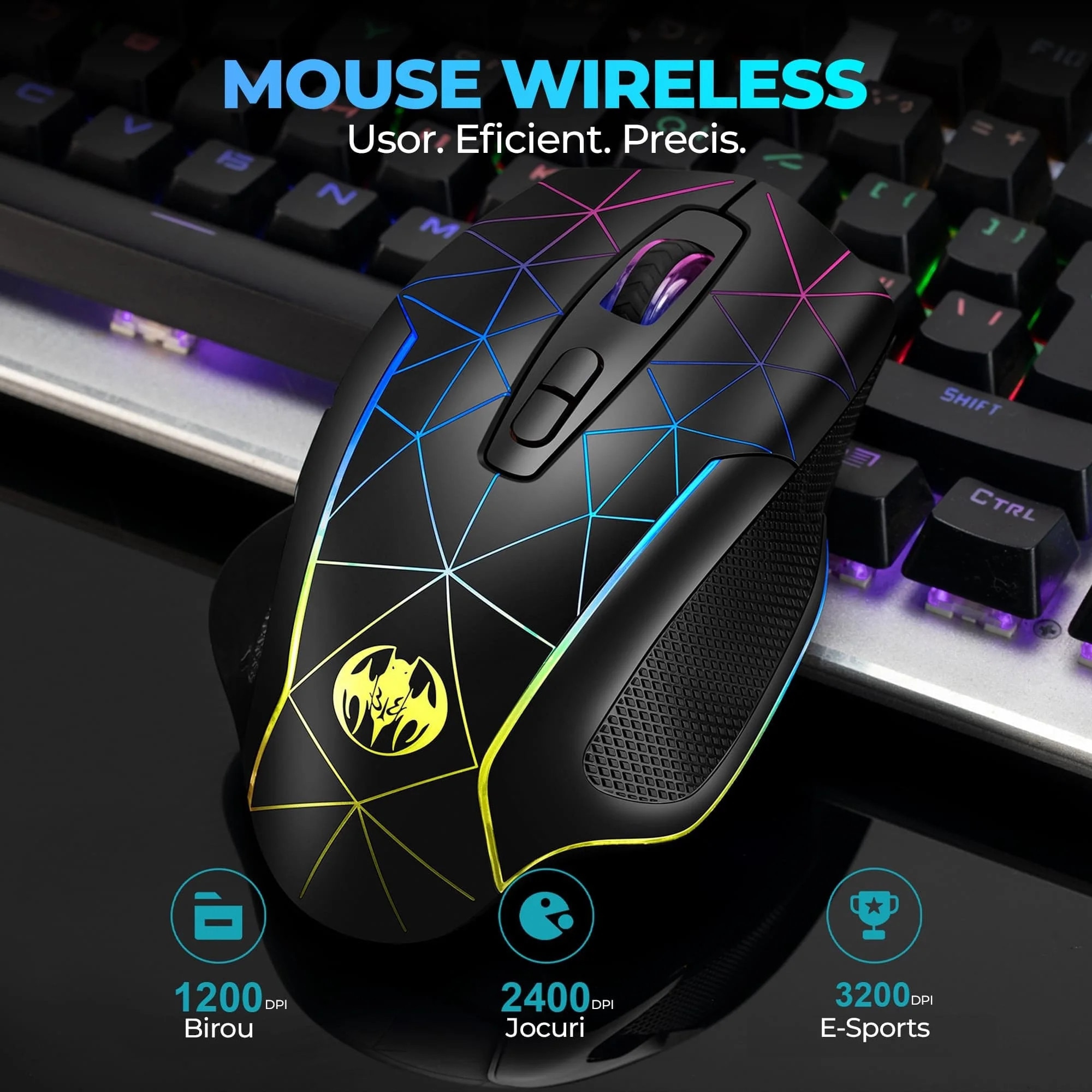 Mouse Gaming Wireless cu Jiggler Timebox, 7 Butoane, RGB LED, 1600 DPI ...