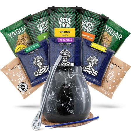 Ceai Yerba Mate Set, Cebador 10x50g, Cana Marmol Black 300 ml - eMAG.ro