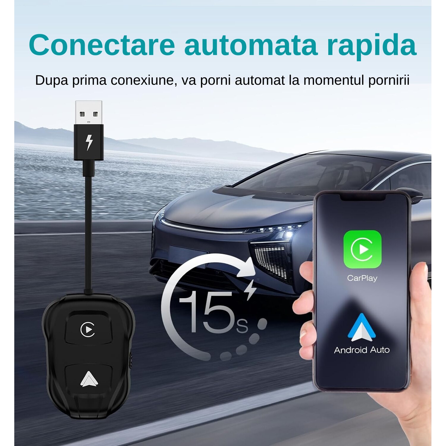 Adaptor auto Wireless 2 in 1 Luxena®, Fara fir, Compatibil cu Apple ...