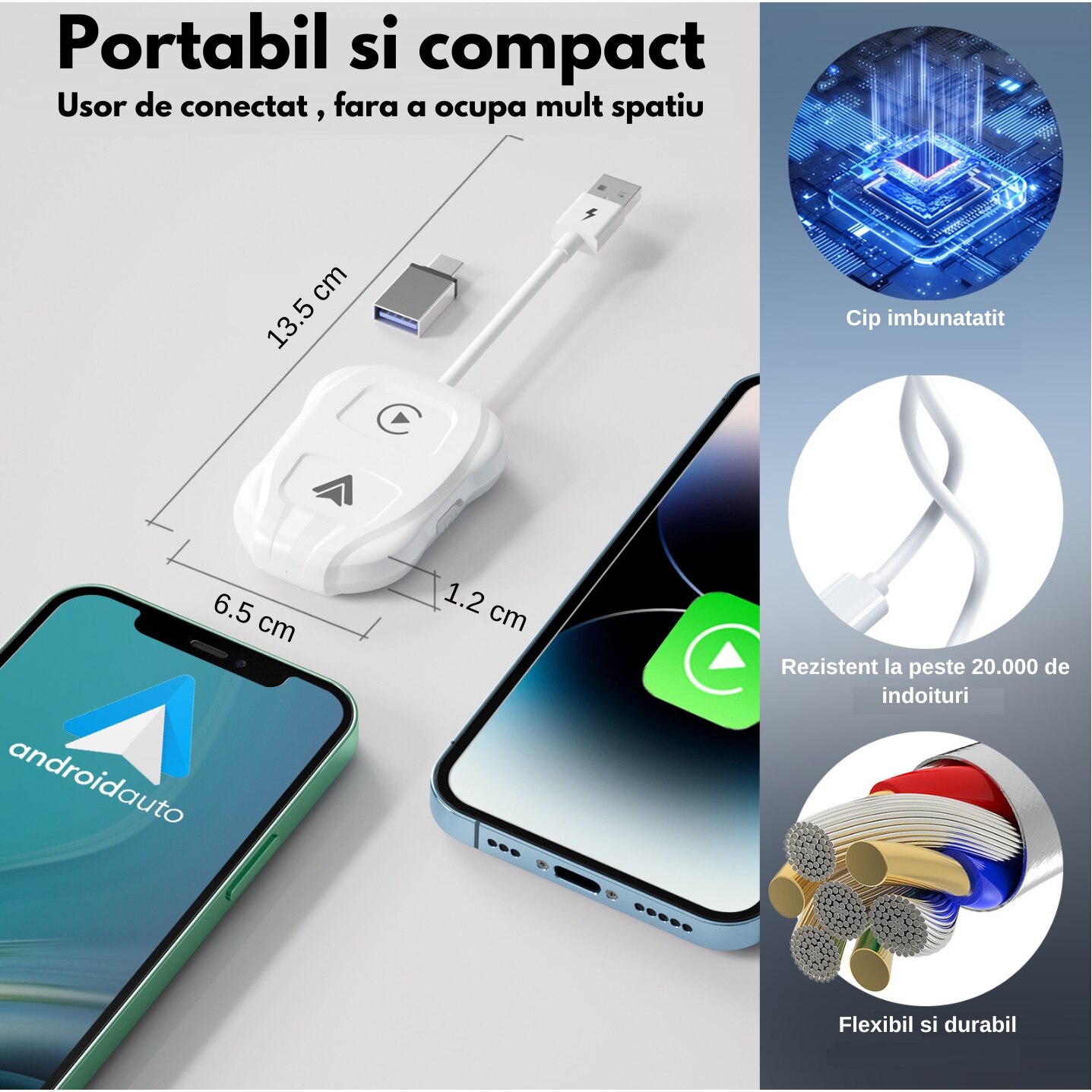 Adaptor auto Wireless 2 in 1 Luxena®, Fara fir, Compatibil cu Apple ...