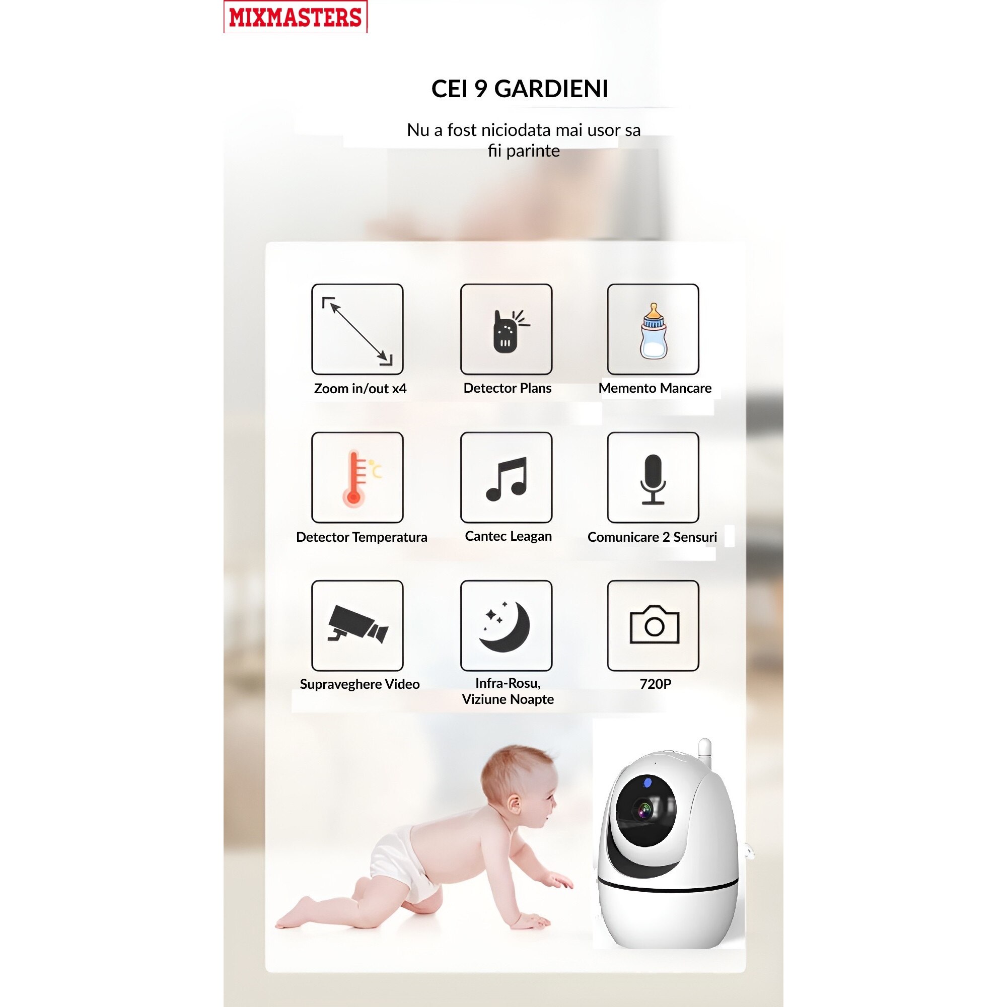 Camera de supraveghere bebelusi cu monitor, Transmisie wireless ...