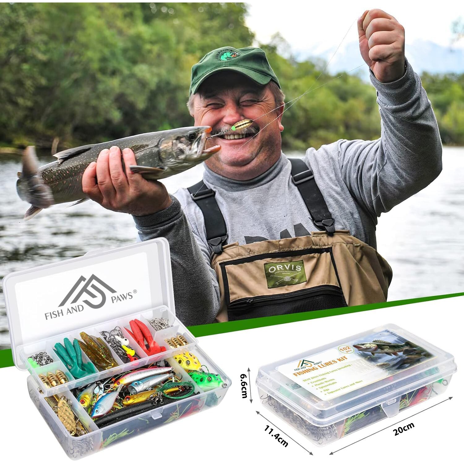 Set 102 momeli artificiale si accesorii pentru pescuit, kit complet de ...