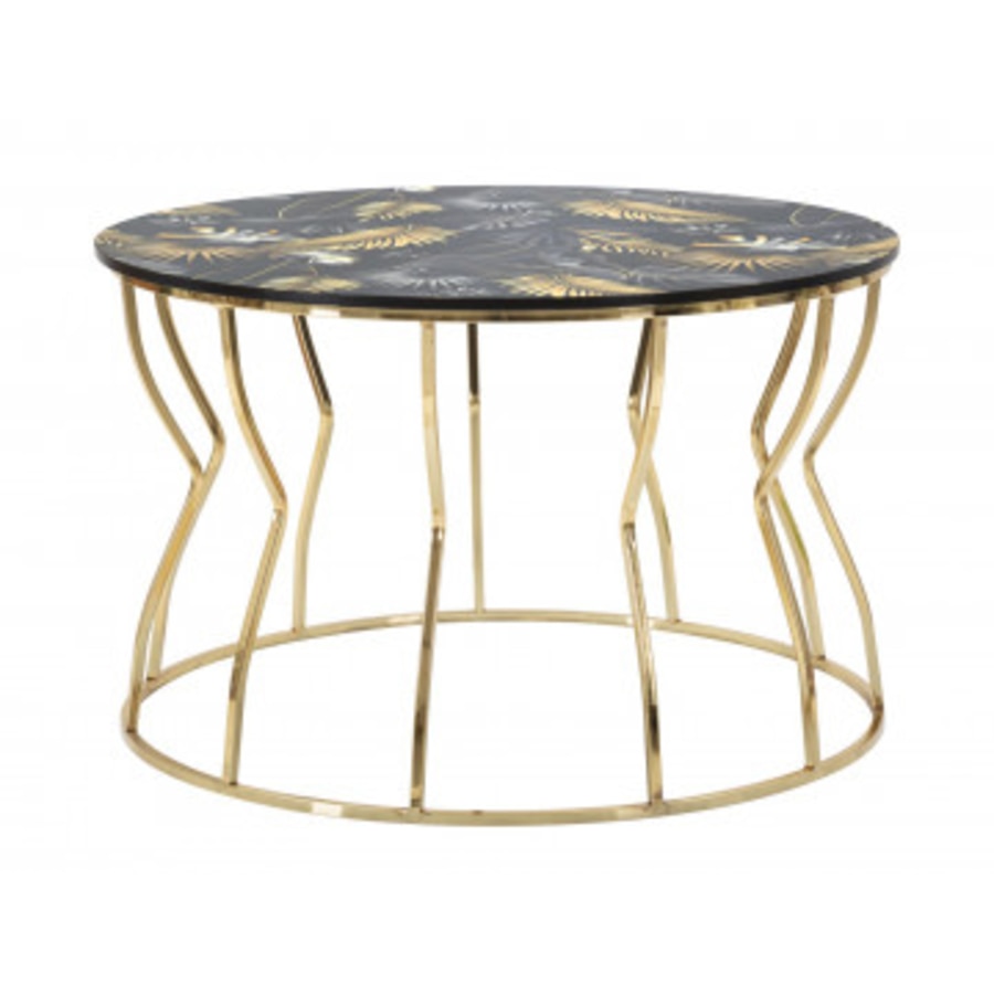 Masuta de cafea neagra/aurie din MDF melaminat, ∅ 70 cm, Leaf Top Mauro ...