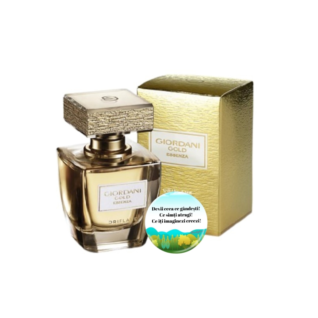 Set complet pentru Ea, parfum Giordani Gold Essenza, insotit de insigna ...