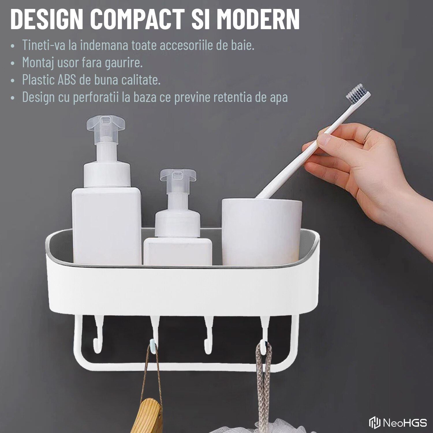 Raft de dus NeoHGS, etajera dreptunghiulara pentru baie, din plastic ...