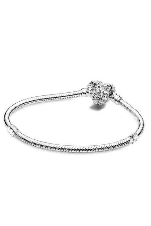 Bratara placata cu argint tip Pandora, incuietoare inimioara cu flori ...