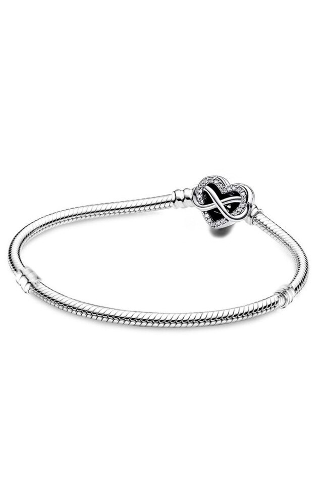 Bratara placata cu argint tip Pandora, incuietoare inimioara cu infinit ...