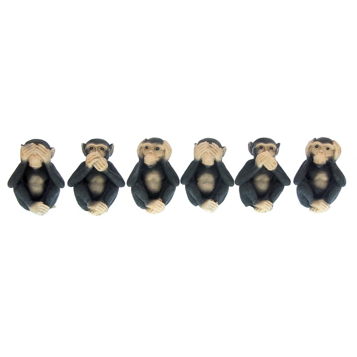 Set 6 figurine maimute intelepte, Nu vad, Nu aud, Nu vorbesc, 9cm ...