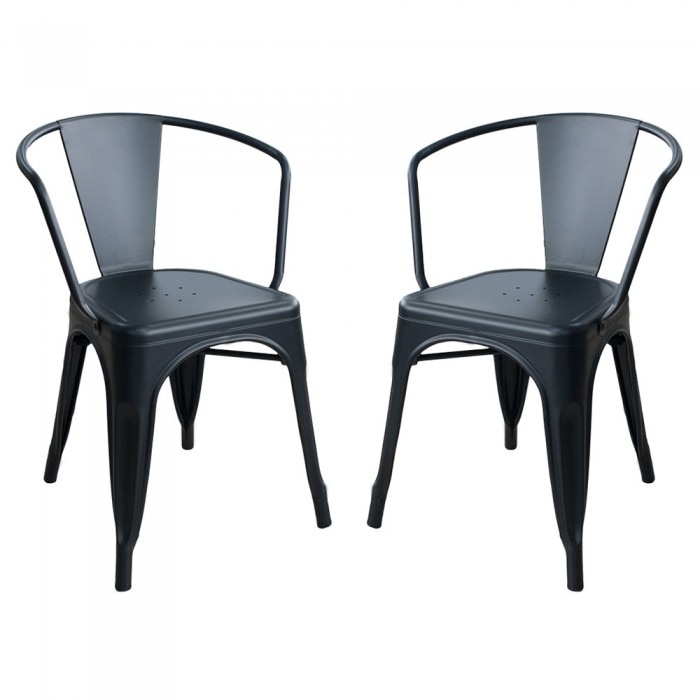 Set 2 scaune metalice cu brate RAKI RETRO, 48x51xh74cm, negre - eMAG.ro