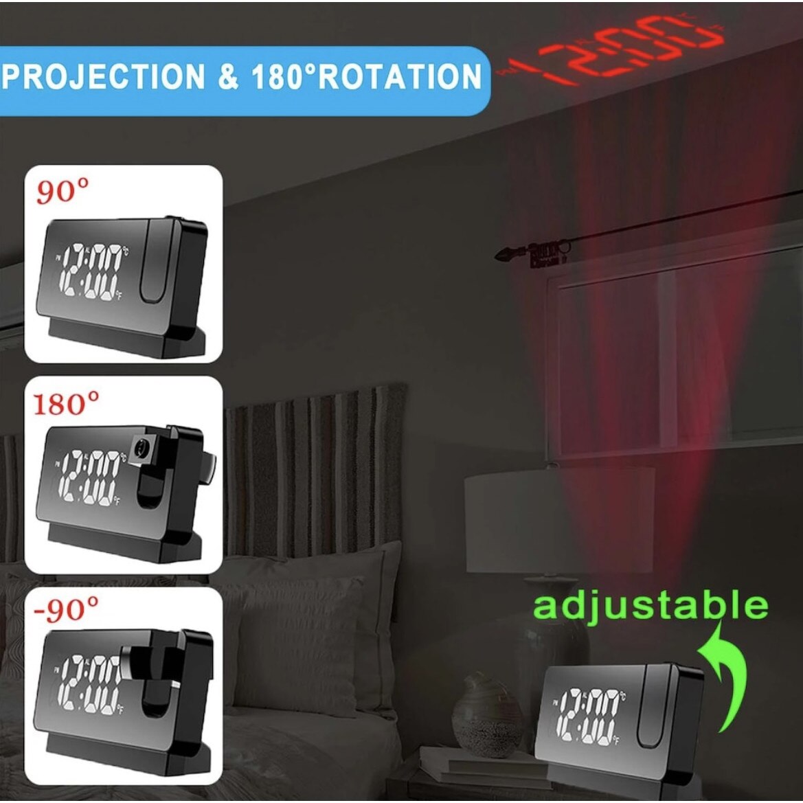 Ceas digital cu proiectie pe perete, Mecanism Electric, Negru - eMAG.ro