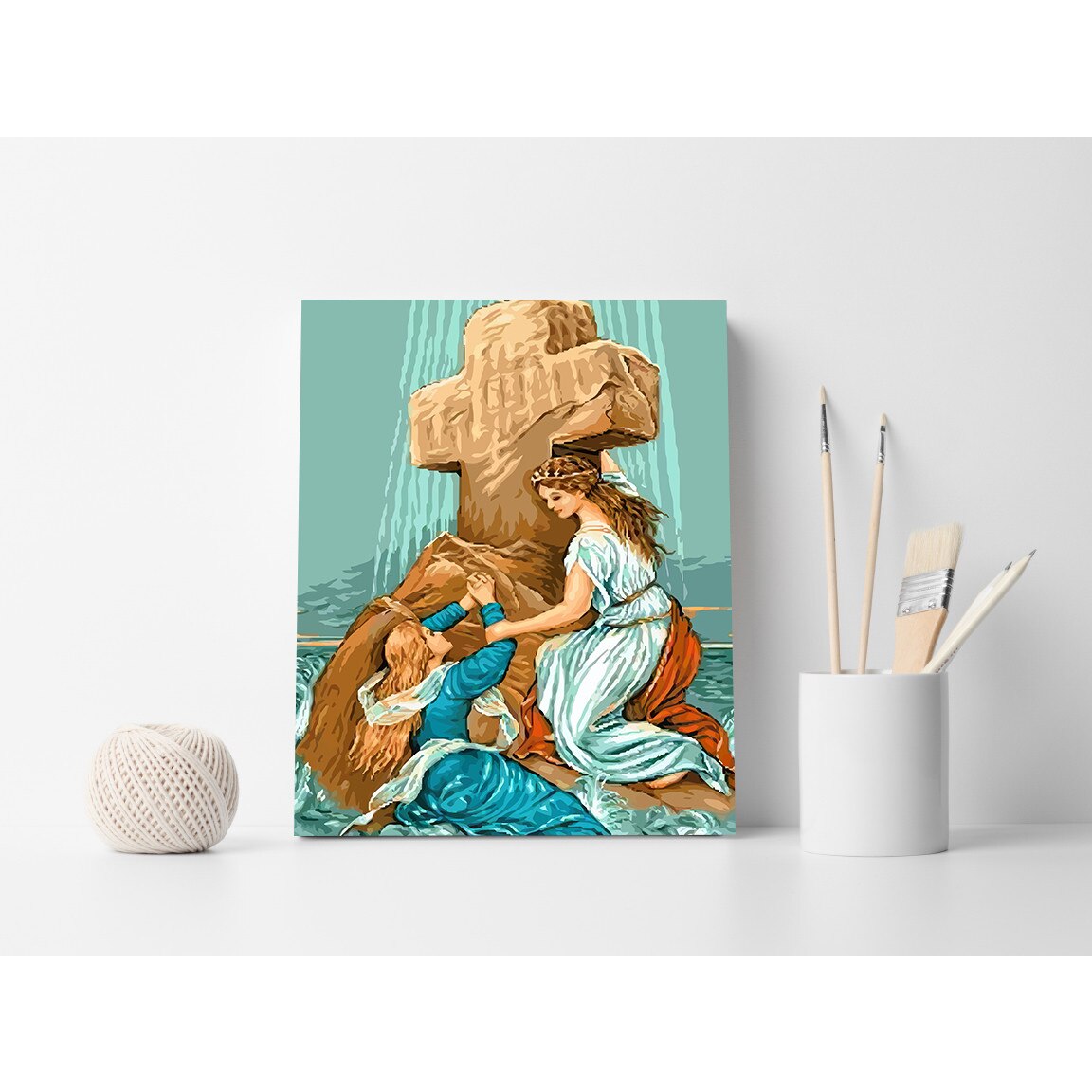 Set pictura pe numere Fete la cruce 4399, panza bumbac pe rama lemn ...