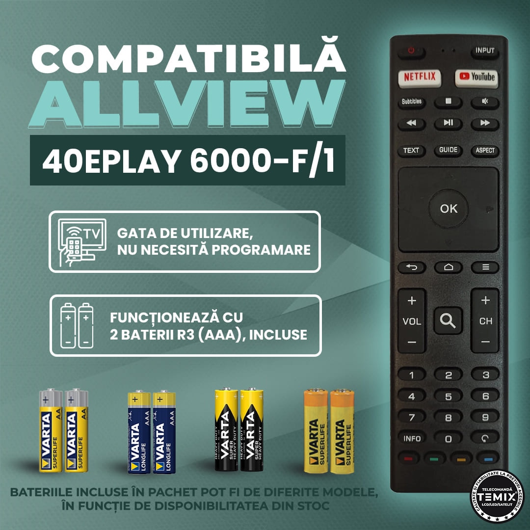 Telecomanda compatibila Allview, 40ePLAY 6000-F/1, butoane dedicate ...