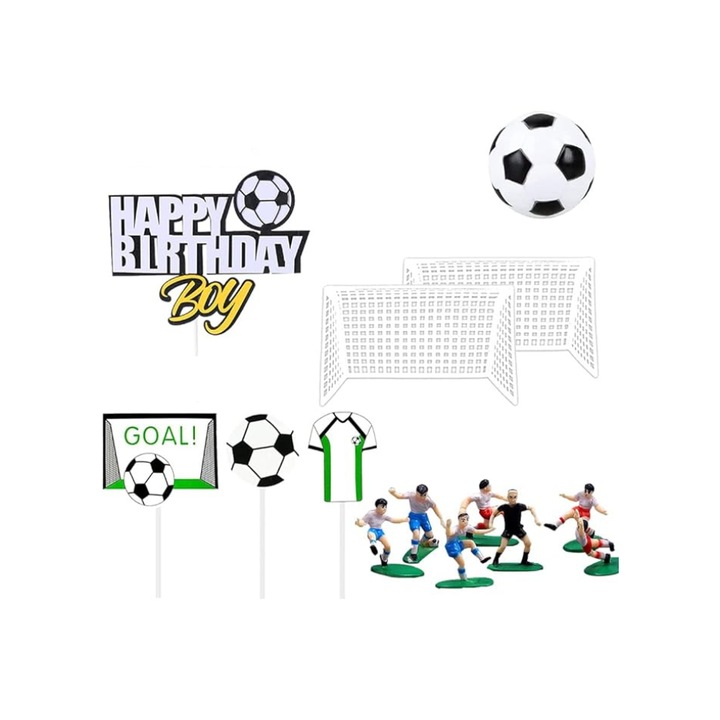 Pachet de 15 decoratiuni pentru tort, tema fotbal, pentru zile de ...