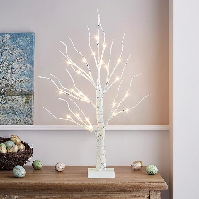 Set de 4 pomi decorativi cu lumini LED, 60 cm inaltime, Alb - eMAG.ro
