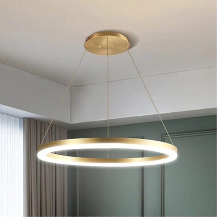 Lustra LED Minimalist Ring, 80W, 40cm, Auriu, telecomanda, lumina rece ...