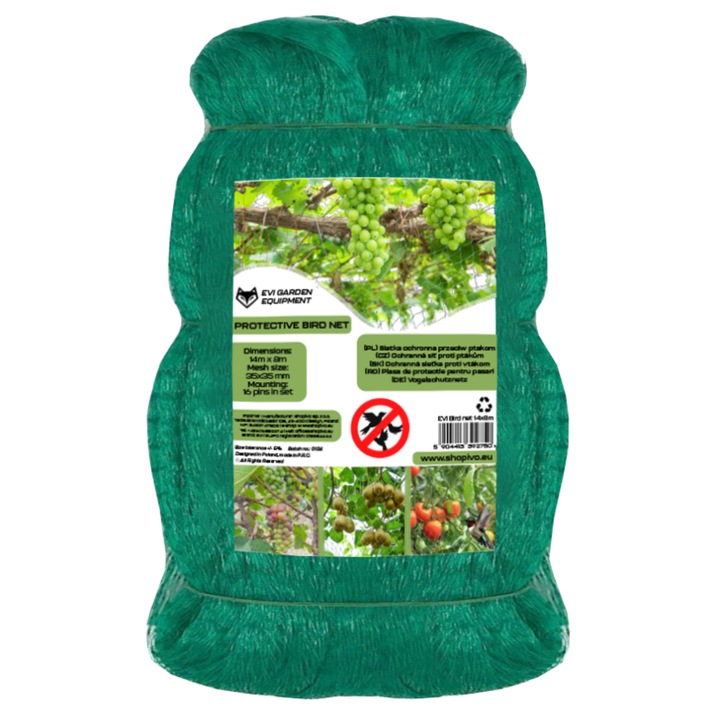 Plasa de protectie pentru pasari 14x8m, verde, 16 ace pentru fixare ...