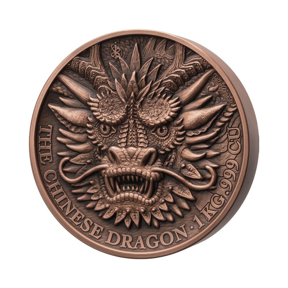 Moneda, Cupru, 1kg Dragon Chinezesc, P. De Greef, 1500 Francs CFA ...