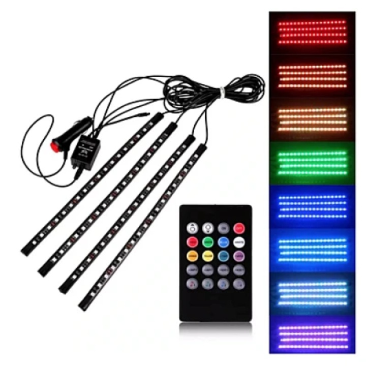 Kit iluminare ambientala auto cu benzi LED RGB, 4 benzi, 48 leduri ...