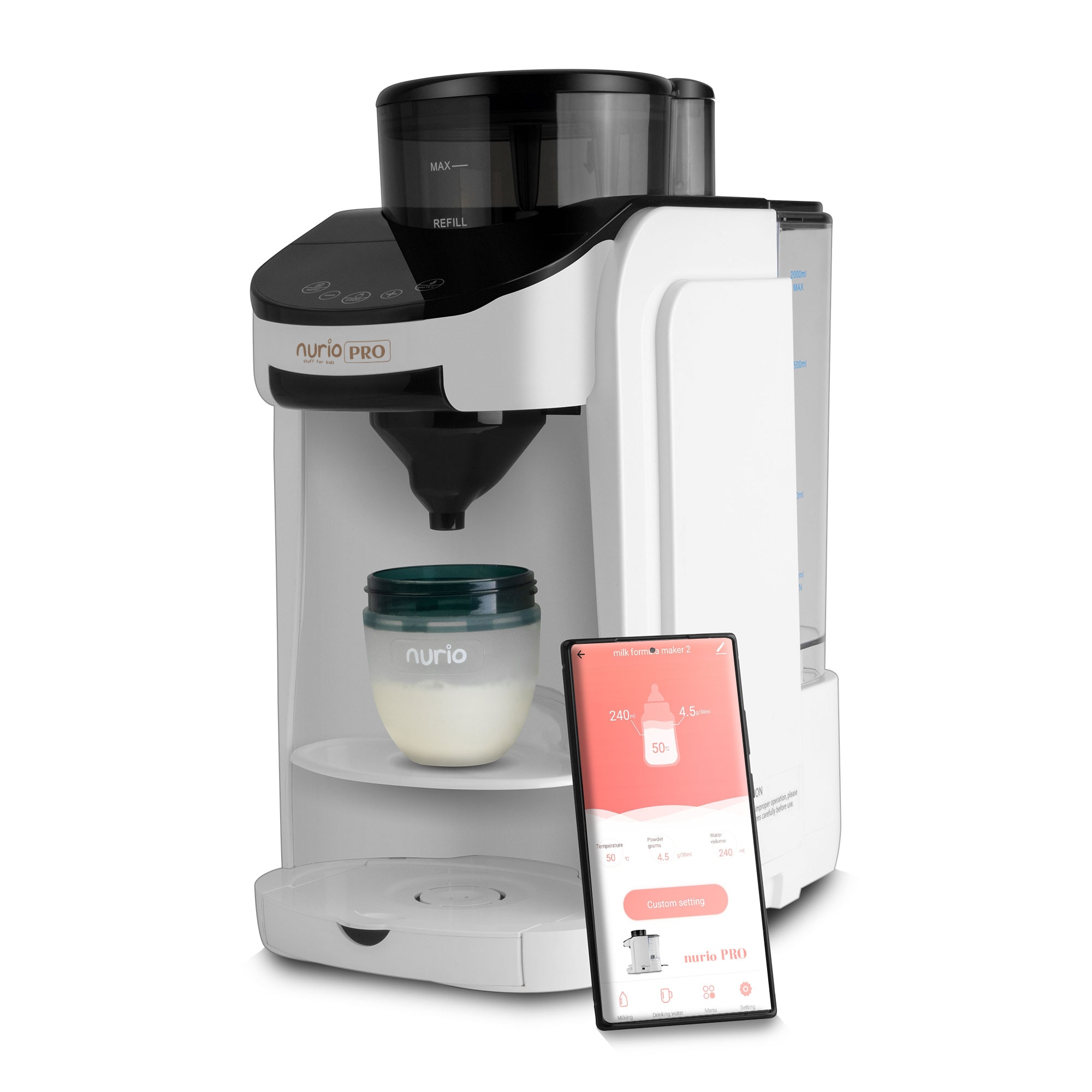 Espressor Lapte Praf Nurio PRO cu Aplicatie Mobila, Functie de Apa ...