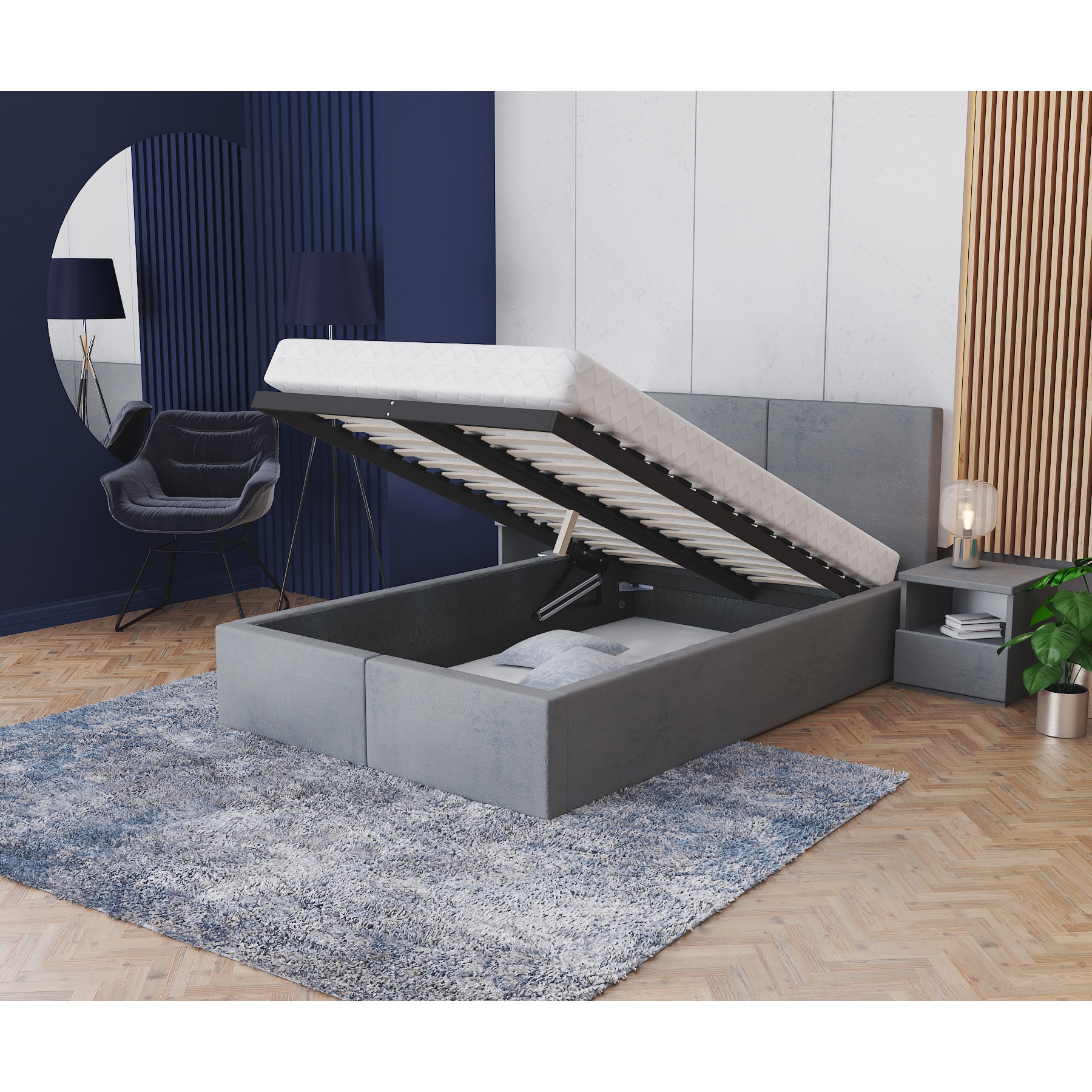 Pat tapitat cu somiera rabatabila, Spijzdrowo, AMBER, 120x200 cm, gri ...