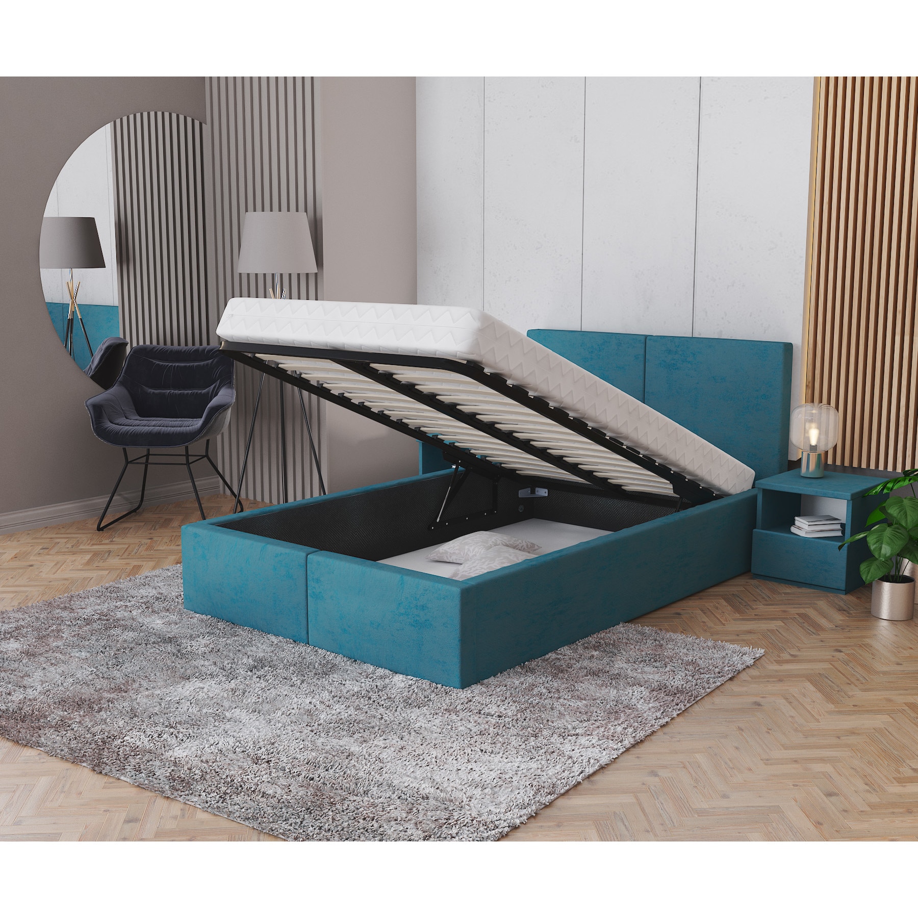 Pat tapitat cu somiera rabatabila, Spijzdrowo, AMBER, 120x200 cm ...