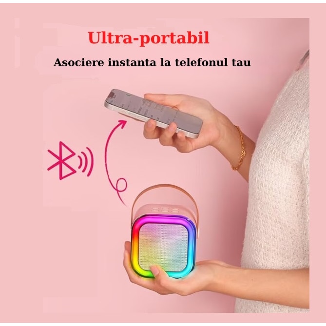 Set Karaoke cu boxa si 2 microfoane pentru copii si adulti, wirless ...