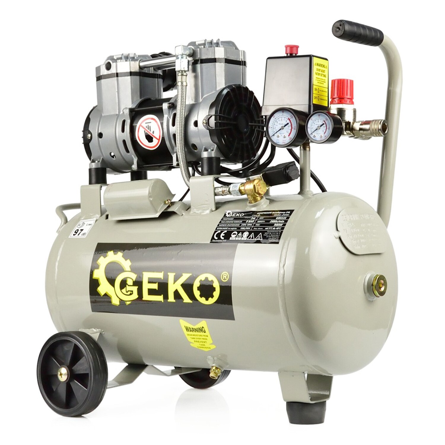 Compresor de aer fara ulei, GEKO, 980 W, 24 l - eMAG.ro