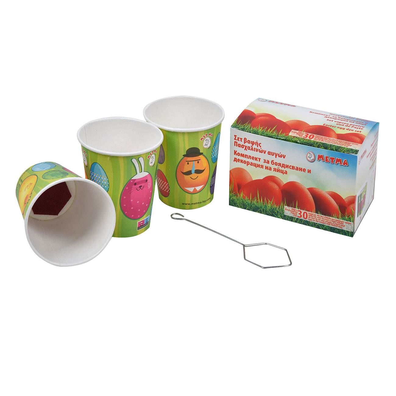 Set de vopsit oua rosii de Paste Shopiens®, cu 3 pahare cu baza ...